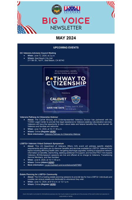 Big Voice Newsletter - May 2024 | OC Veterans Service Office